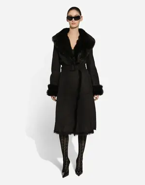 Dolce & Gabbana Shearling Coat With Belt - Black