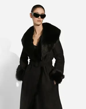 Dolce & Gabbana Shearling Coat With Belt - Black