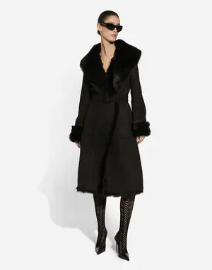 Dolce & Gabbana Shearling Coat With Belt - Black