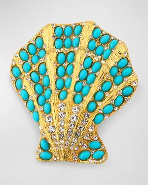 KENNETH JAY LANE Kenneth Jay Lane Crystal And Turquoise Shell Pin - Gold