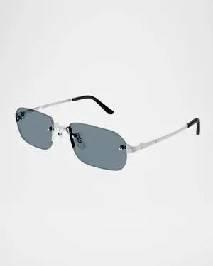 Cartier Metal Rimless Rectangle Sunglasses - Light Blue