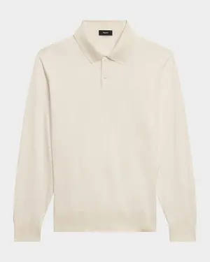 Theory Men & Apos;s Goris Long-sleeve Polo Shirt Alabaster