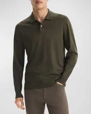 Theory Men & Apos;s Goris Long-sleeve Polo Shirt Hunter Green Melange