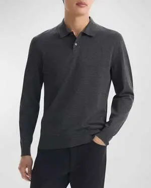 Theory Men & Apos;s Goris Long-sleeve Polo Shirt Pestle Melange