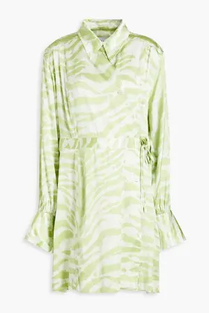 ganni green tiger dress Ganni Tiger Print Shirt Dress In Green - 72% Off