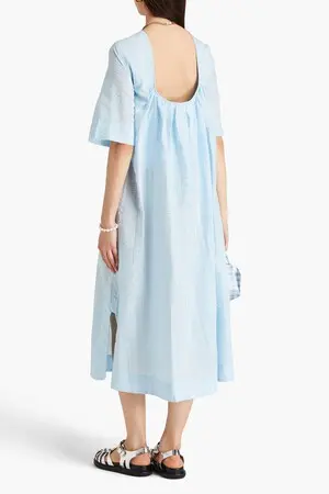 GANNI Striped Seersucker Midi Dress