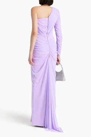 RHEA COSTA One-sleeve Ruched Tulle Gown - Lavender