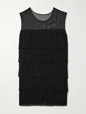 Norma Kamali Fringed Tulle Mini Dress