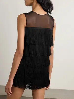 Norma Kamali Fringed Tulle Mini Dress