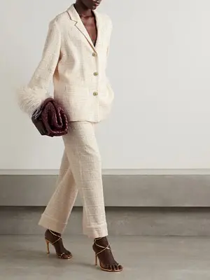 Valentino Garavani Feather-trimmed Embellished Bouclé-tweed Blazer