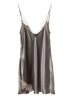 Carine Gilson V-neck Silk Nightdress - Grey