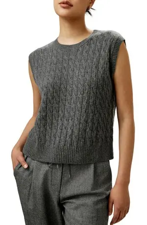 Lilysilk Baby Cashmere Cable Knit Sweater Vest - Medium Gray