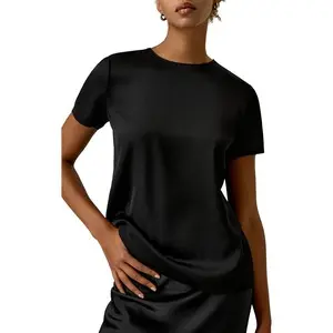 Lilysilk 100% Natural Silk Crewneck Short Sleeve T-shirt - Black