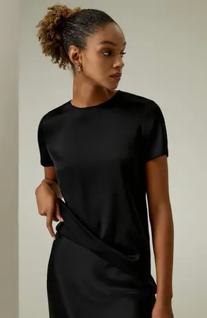 Lilysilk 100% Natural Silk Crewneck Short Sleeve T-shirt - Black