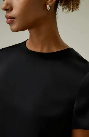Lilysilk 100% Natural Silk Crewneck Short Sleeve T-shirt - Black
