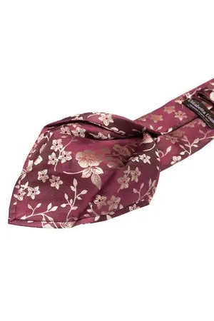 ELIZABETTA Silvio Extra Long Floral Jacquard Neck Tie - Antique Burgundy