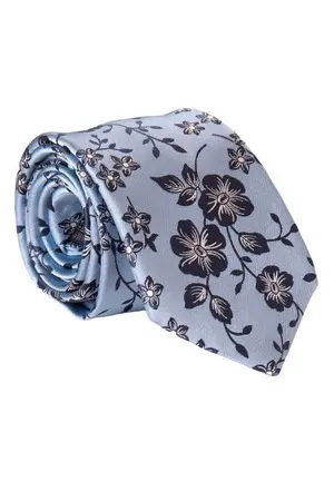 ELIZABETTA Silvio Extra Long Floral Jacquard Neck Tie - Sky Blue