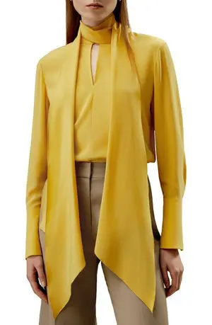 Lilysilk Flowing Draped Tie-neck Silk Blouse - Ginger