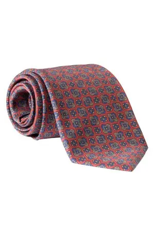 ELIZABETTA Parmaprinted Standard Silk Neck Tie - Barn Red