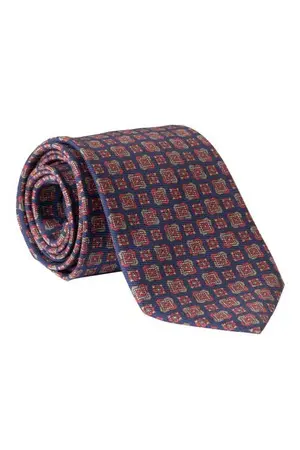 ELIZABETTA Elizabetta Parmaprinted Standard Silk Neck Tie Navy