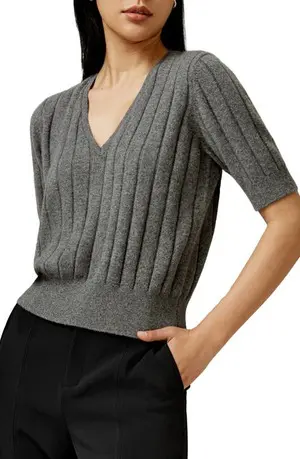 Lilysilk Cashmere V-neck T-shirt - Medium Gray