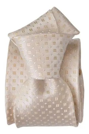 ELIZABETTA Barbera Extra Long Silk Jacquard Neck Tie - Champagne