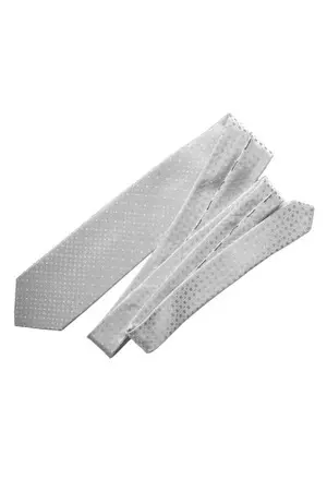 ELIZABETTA Barbera Extra Long Silk Jacquard Neck Tie - Silver