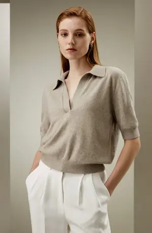 Lilysilk Baby Cashmere Polo Sweater - Camel