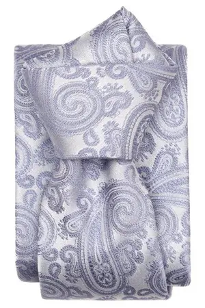 ELIZABETTA Soave Extra Long Silk Jacquard Paisley Neck Tie - Periwinkle