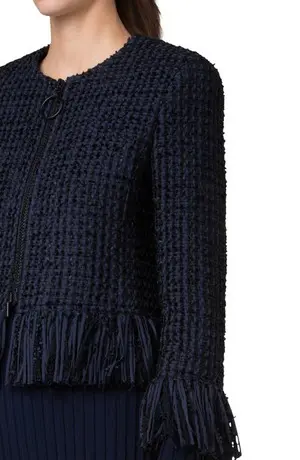 Akris Fringe Tweed Crop Jacket