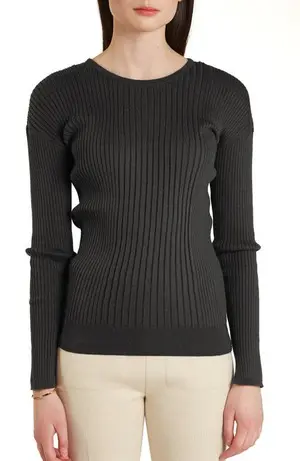 OYUN Ribbed Cotton Blend Crewneck Top - Caviar