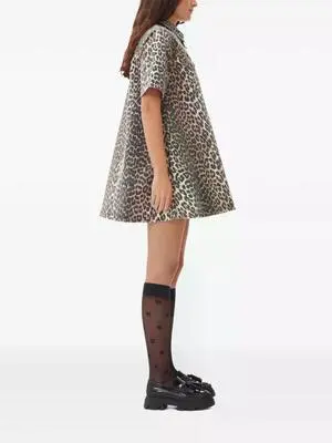 GANNI Animal-print Denim Mini Skirt - Brown