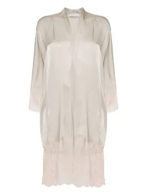 Carine Gilson Calais-caudry Lace-trim Silk Robe - Grey