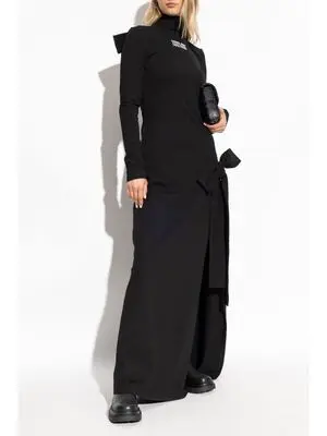 Versace Stretch-cotton High Neck Long-sleeved Dress With Oversized Bow Detail