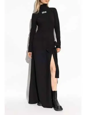 Versace Stretch-cotton High Neck Long-sleeved Dress With Oversized Bow Detail