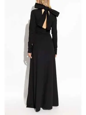 Versace Stretch-cotton High Neck Long-sleeved Dress With Oversized Bow Detail