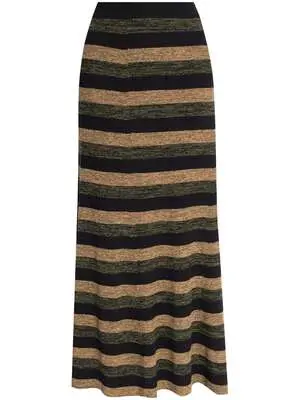 GANNI Striped Wool Midi Skirt
