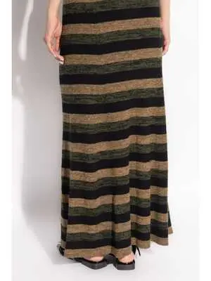 GANNI Striped Wool Midi Skirt