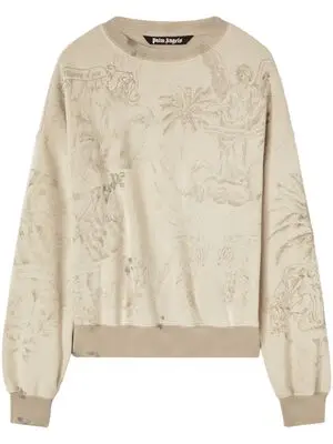 Palm Angels Graphic Print Cotton Sweatshirt - Neutrals