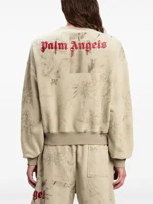Palm Angels Graphic Print Cotton Sweatshirt - Neutrals
