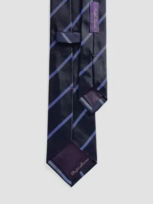 Ralph Lauren Purple Label Striped Silk Tie - Navy Blue