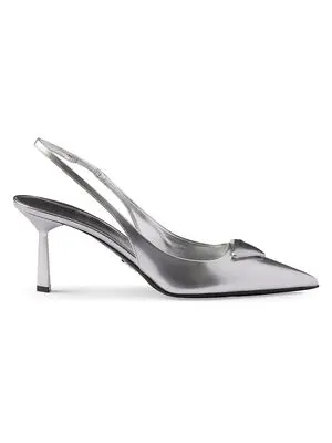 Prada Women's Metallic Leather Slingback Pumps - Gold  - Silver Black