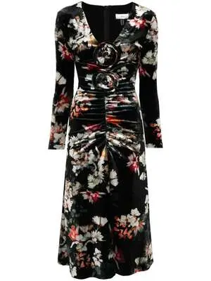 NISSA Floral-print Midi Dress - Black