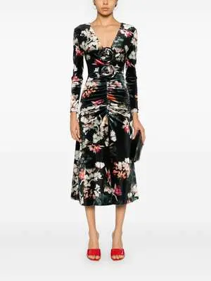 NISSA Floral-print Midi Dress - Black