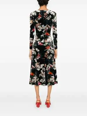 NISSA Floral-print Midi Dress - Black