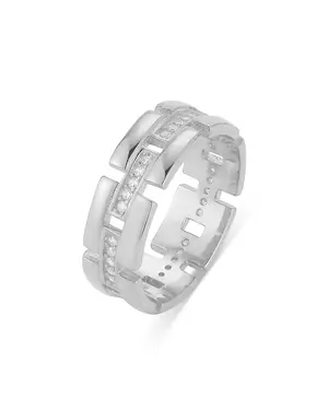 Aqua Cubic Zirconia Chain Link Ring - Silver
