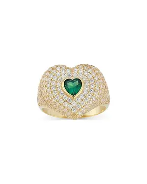 Aqua Pave & Green Cubic Zirconia Heart Signet Ring - Green/gold