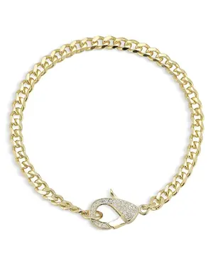 Aqua Pave Clasp Curb Chain Bracelet Gold
