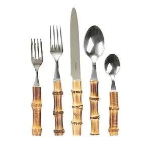 JULISKA Bamboo 20 Piece Flatware Set, Natural - Silver/bamboo Natural