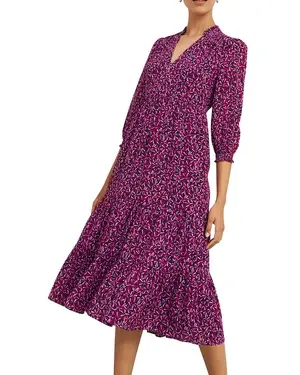 HOBBS LONDON Freda Printed Tiered Midi Dress - Navy Multi
